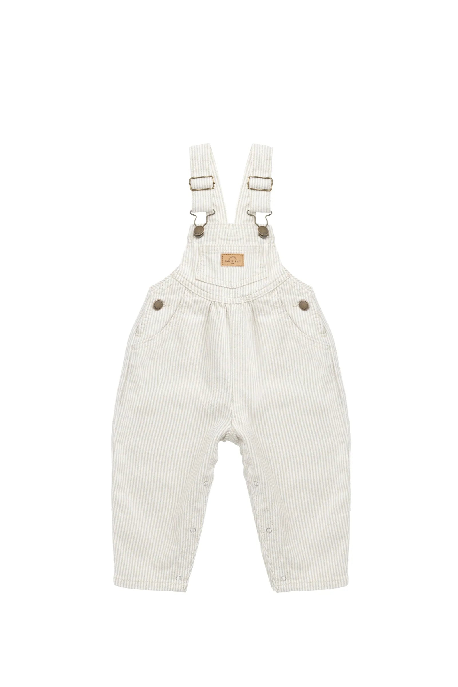 Jamie Kay Cecil Overall - Fine Vertical Stripe Sandy Brown/Cloud – Hopscotch Kids OR