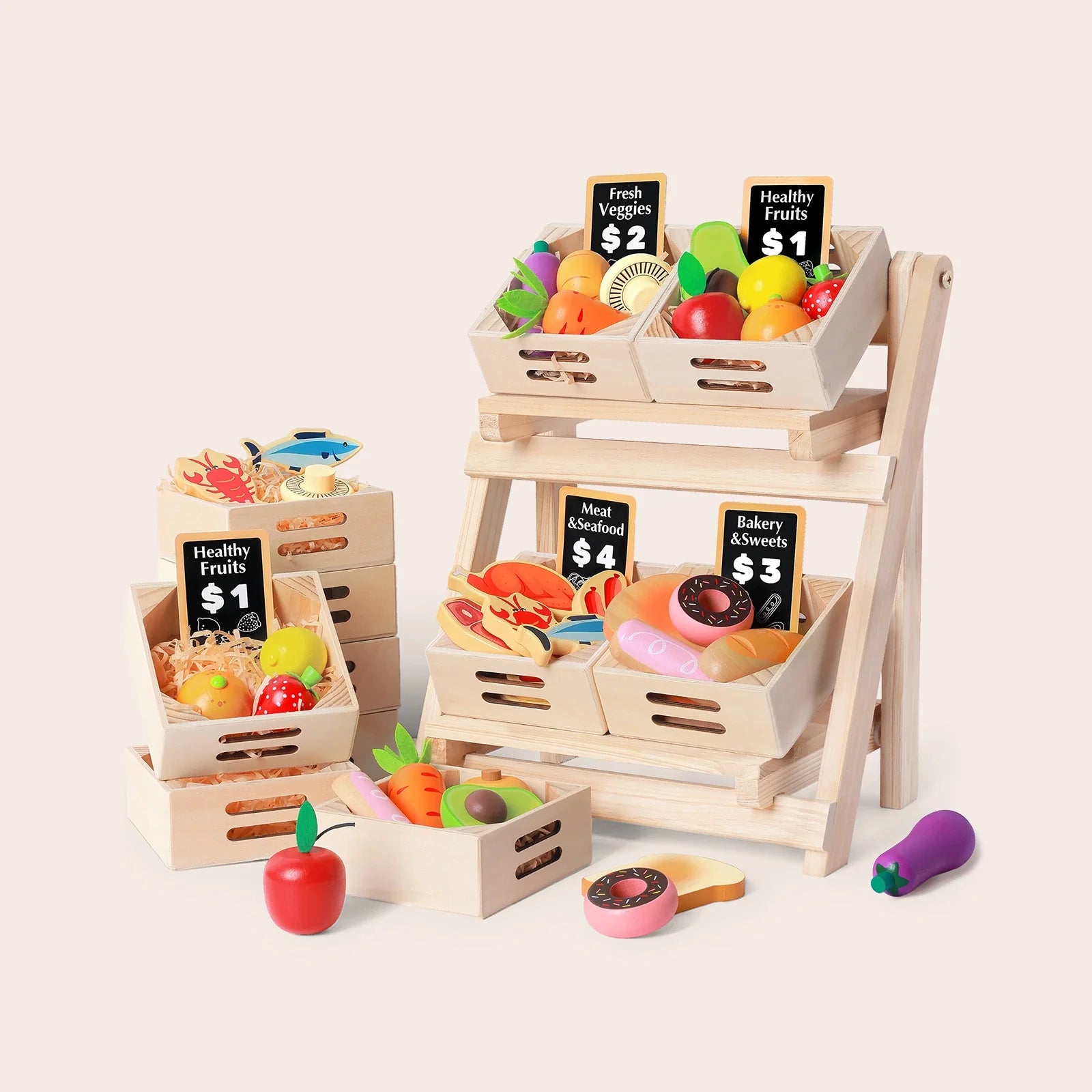 Tiny Land® Wooden Play Food For Kitchen with NO rack – Hopscotch Kids OR